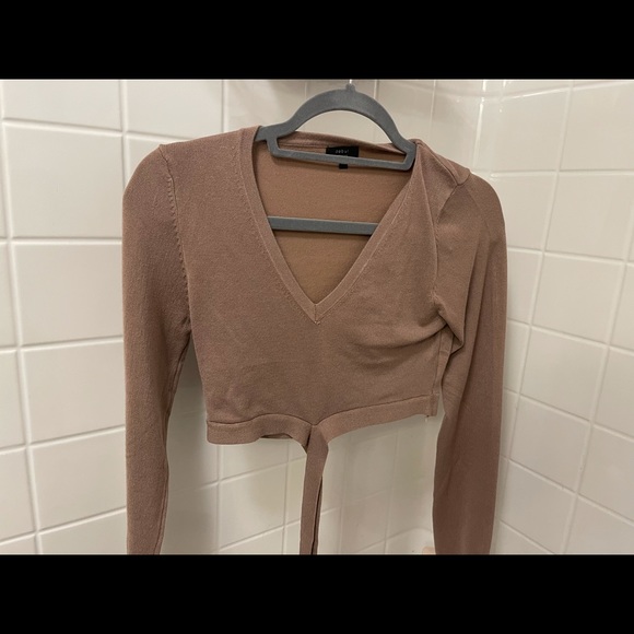 Tops | Debut Tan Crop Top With A Wrap Attached Size M | Poshmark